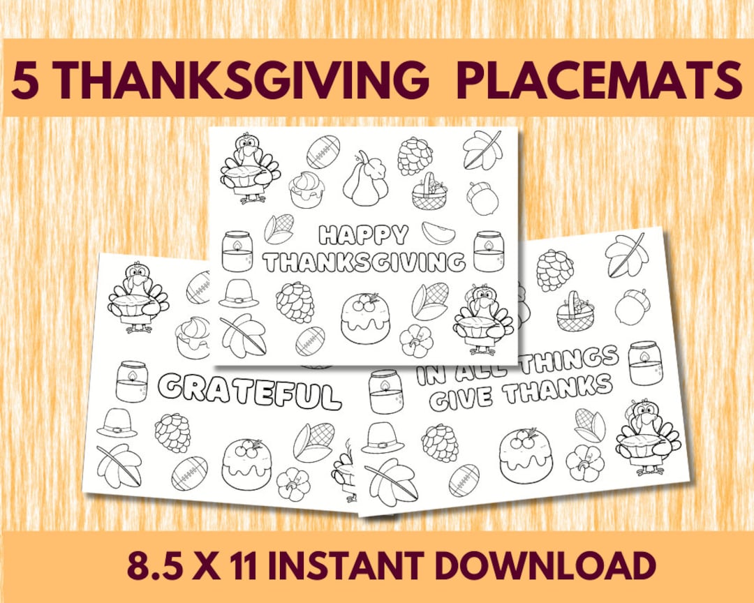 Thanksgiving Placemat Coloring Pages | 5 Printable Placemats for Kids ...