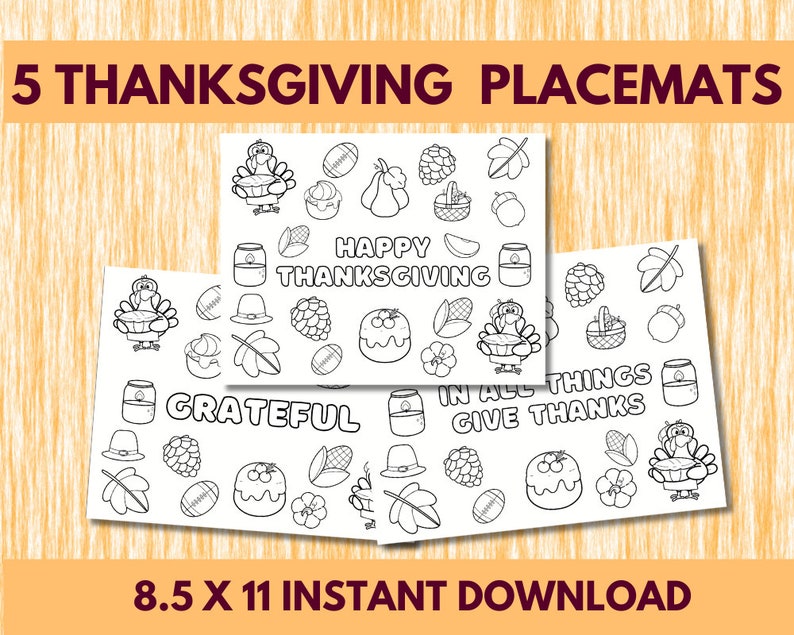 Thanksgiving Placemat Coloring Pages | 5 Printable Placemats for Kids ...