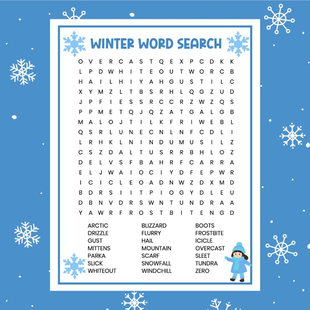 Winter Word Search Puzzle, Kids & Adults Activity (PDF Downloadable) - Etsy