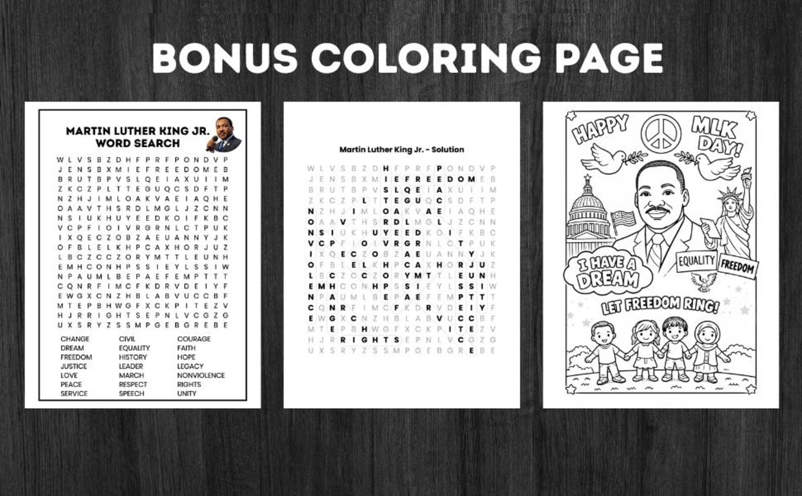 MLK Day Activity Pages | Word Search & Coloring (printable PDF) - Etsy
