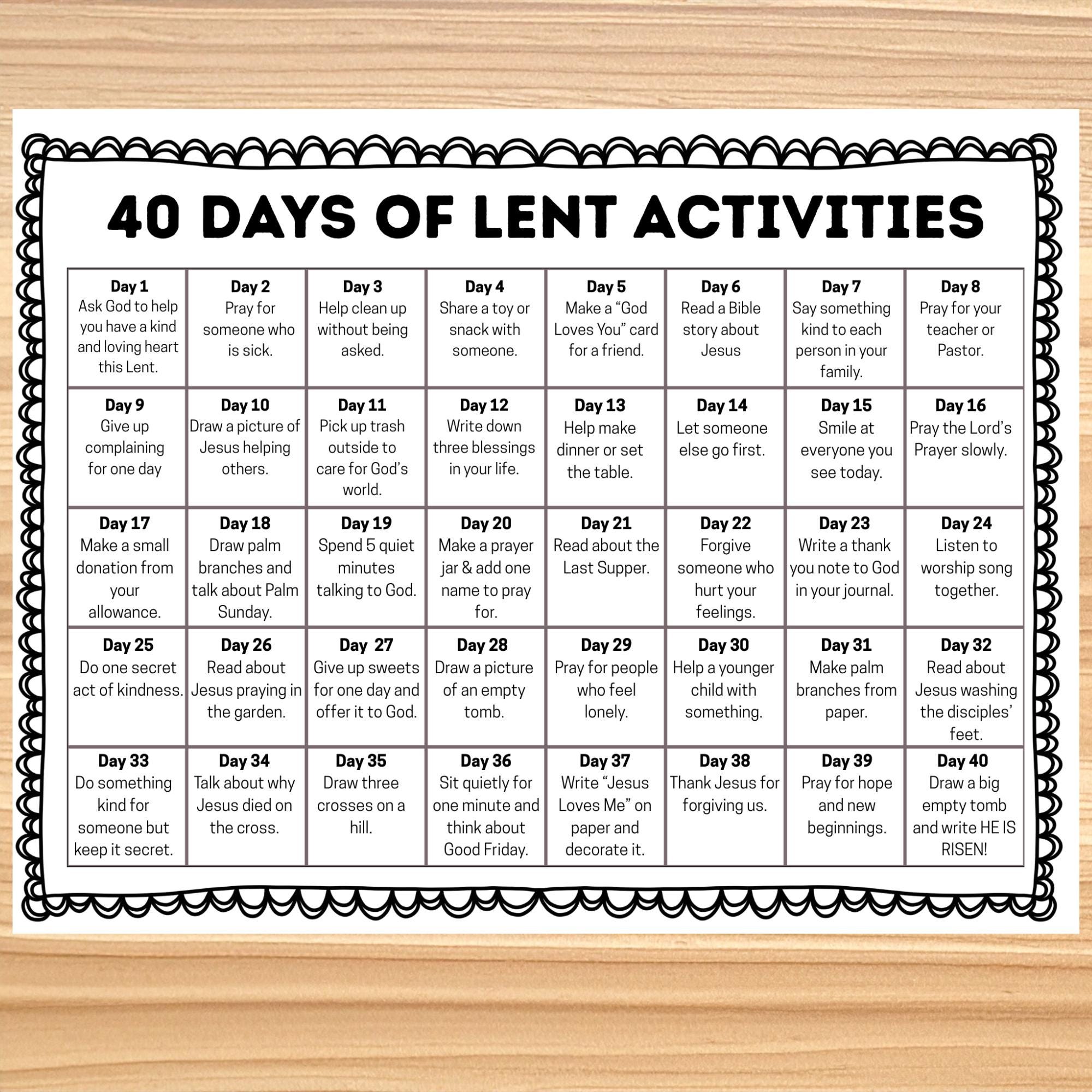 Lent Activities for Kids Printable, 40 Days of Lent Christian Countdown ...