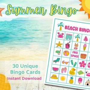 Printable Summer Bingo | Summer Party Game | Large Group Bingo | Travel ...