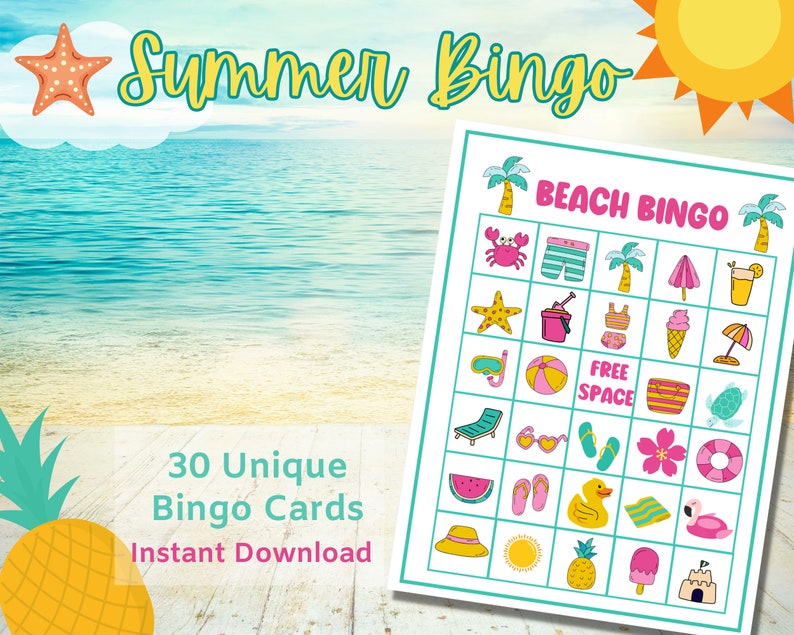 Printable Summer Bingo | Summer Party Game | Large Group Bingo | Travel ...