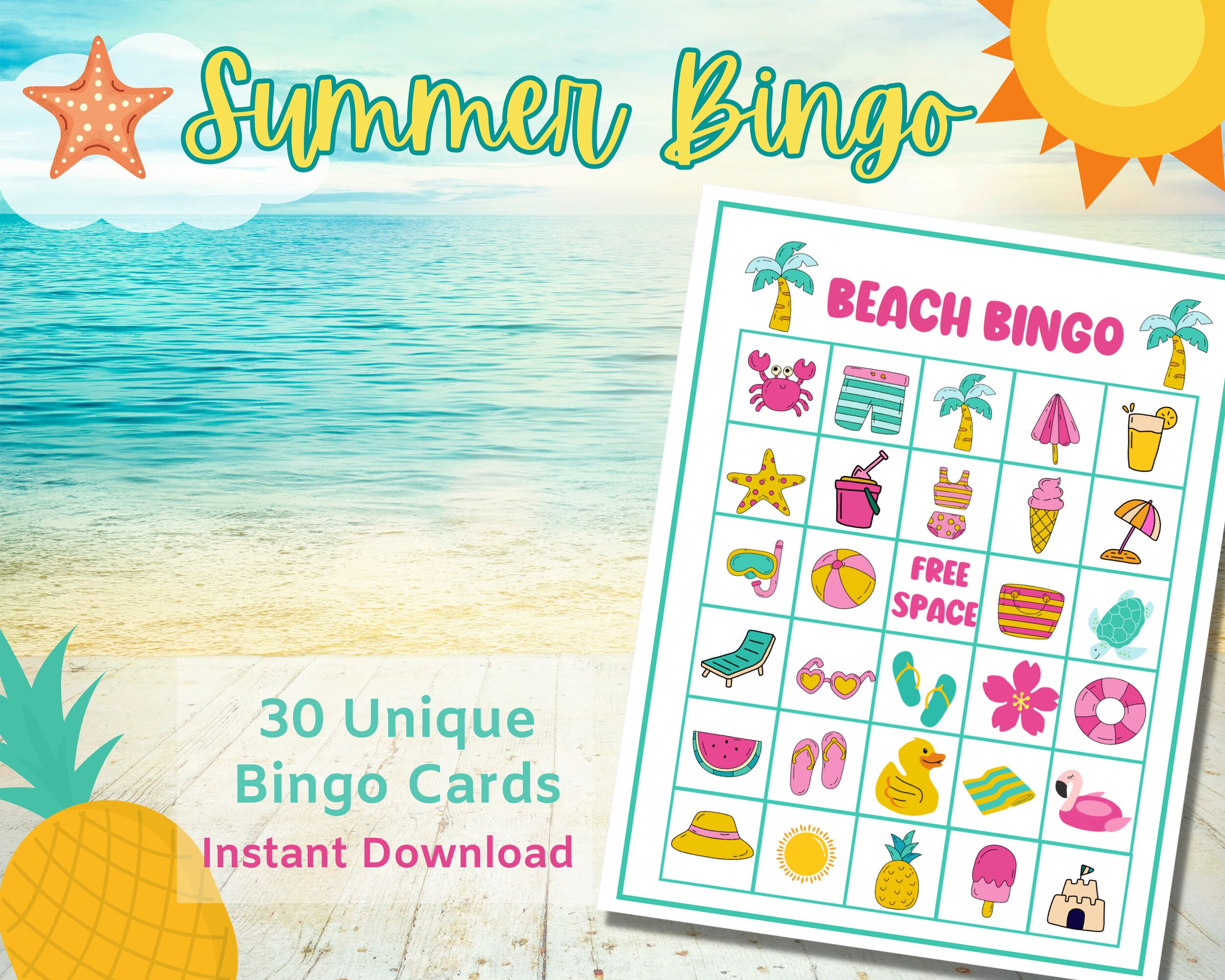 Printable Summer Bingo | Summer Party Game | Large Group Bingo | Travel ...
