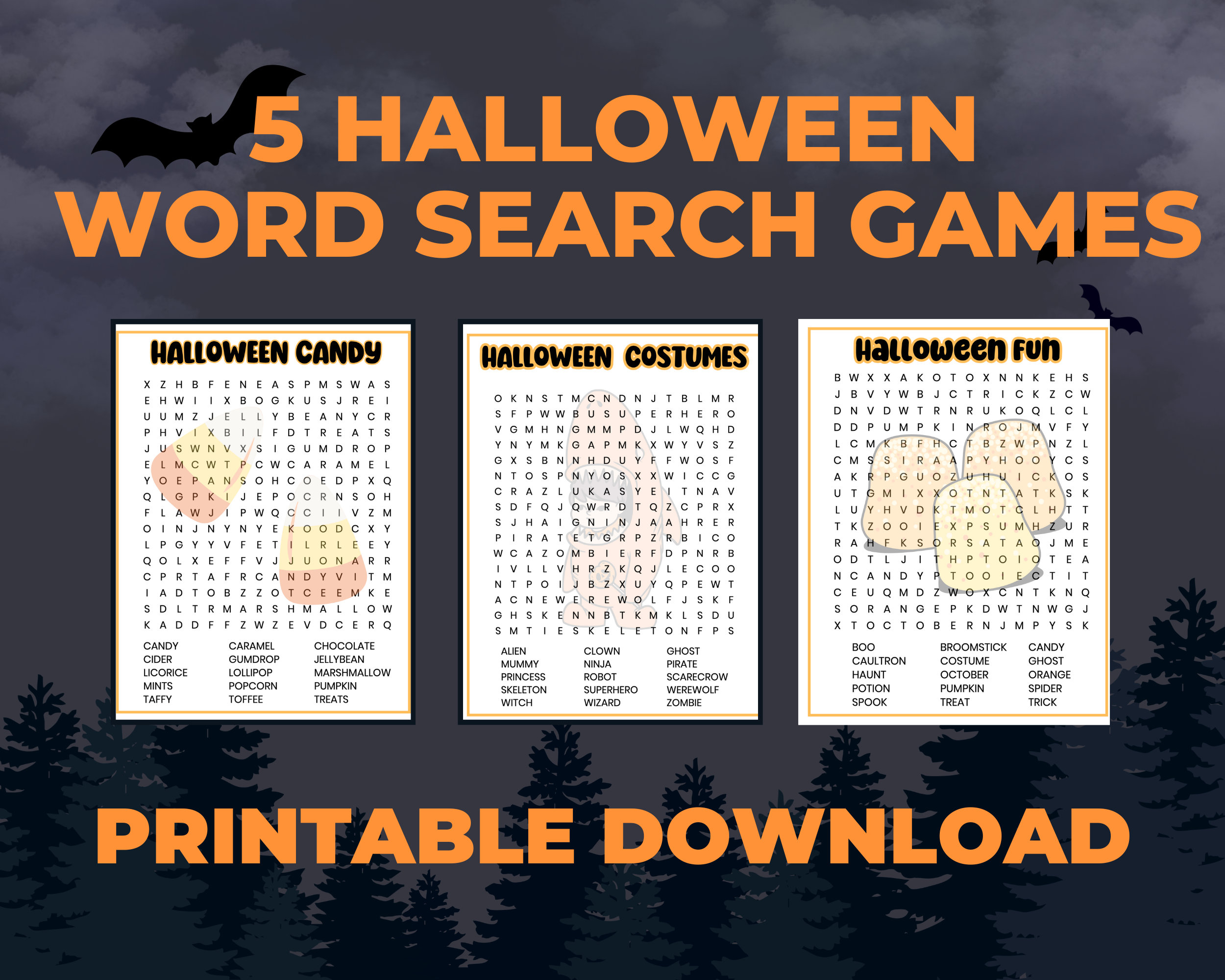 Halloween Word Search Printable | Large Print Word Search Puzzle - Etsy