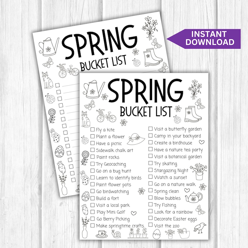 Spring Bucket List Printable, to Do List, Kids Activities, Spring ...