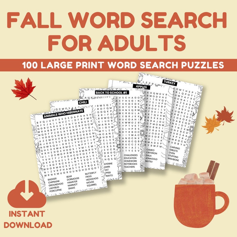 Fall Word Search Puzzle: Large Print Autumn Activity Book (PDF Download ...