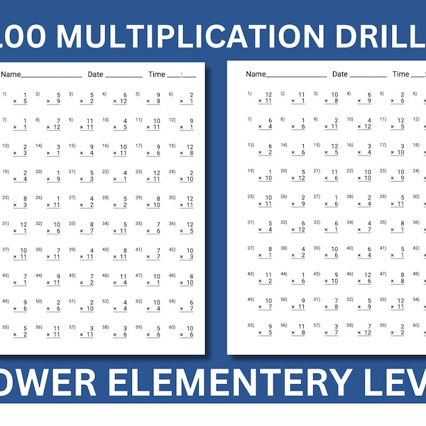 Multiplication Worksheets for Grade 2 & 3 20 Sheets/ Pdf/ Year 2,3,4 ...