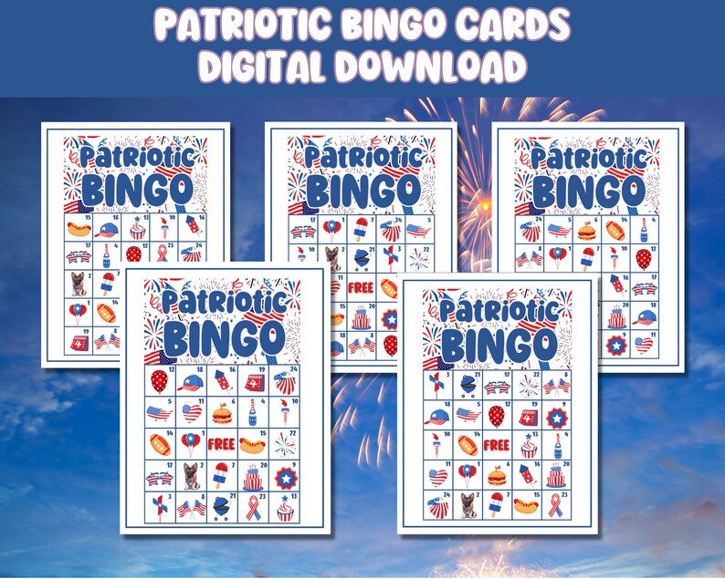 30 Patriotic Bingo Cards | Printable 4th of July Game | Independence ...