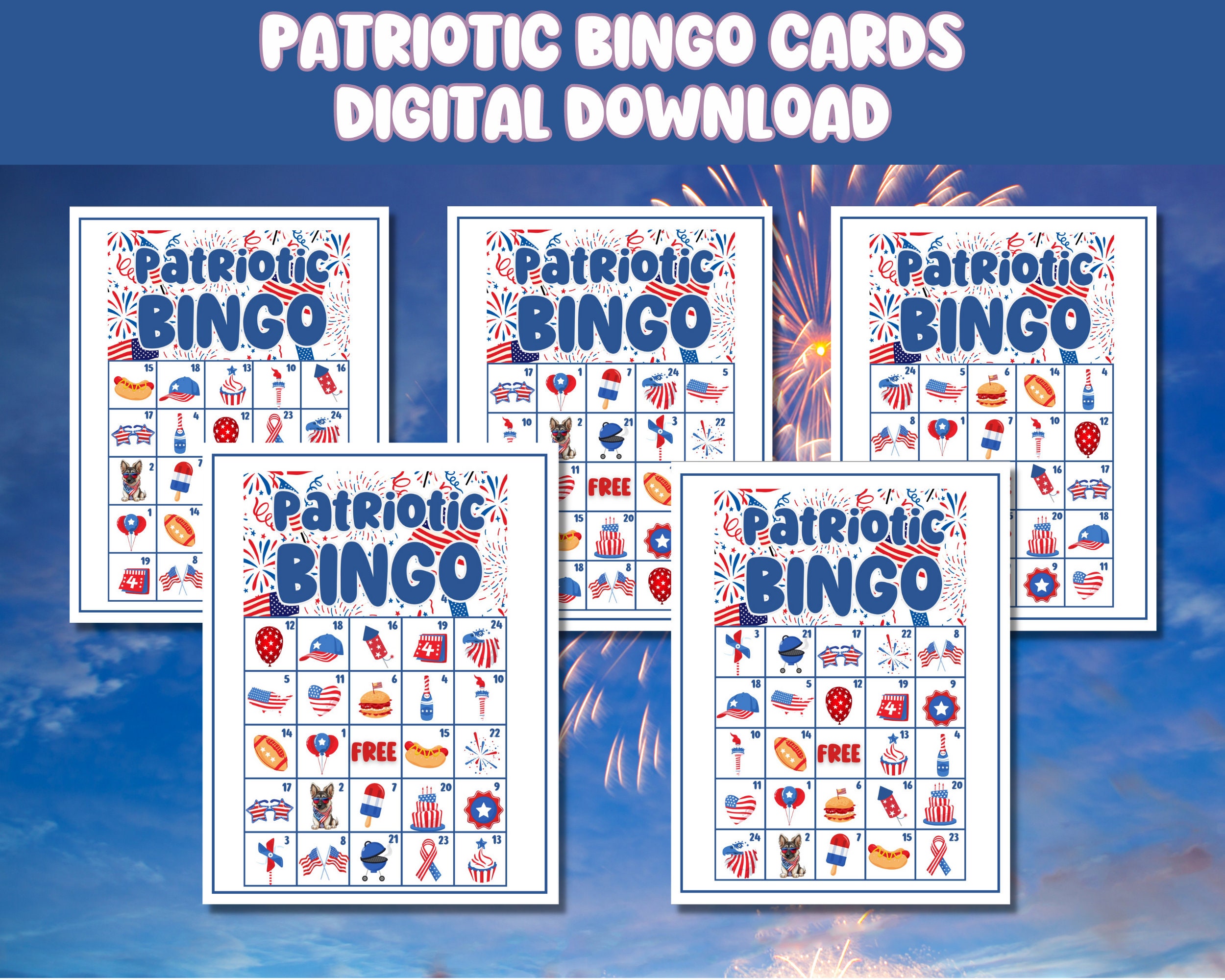 30 Patriotic Bingo Cards | Printable 4th of July Game | Independence ...