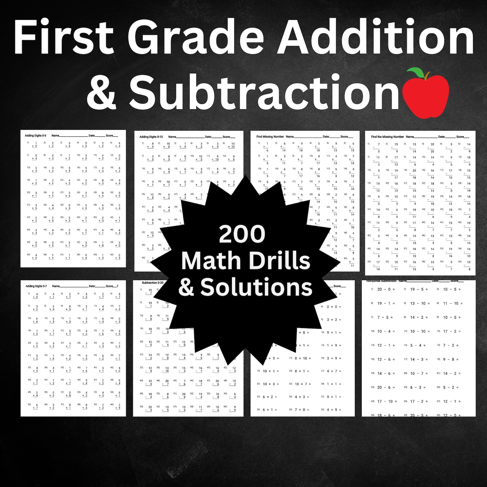 First Grade Math Workbook: Addition & Subtraction Drills (PDF) - Etsy