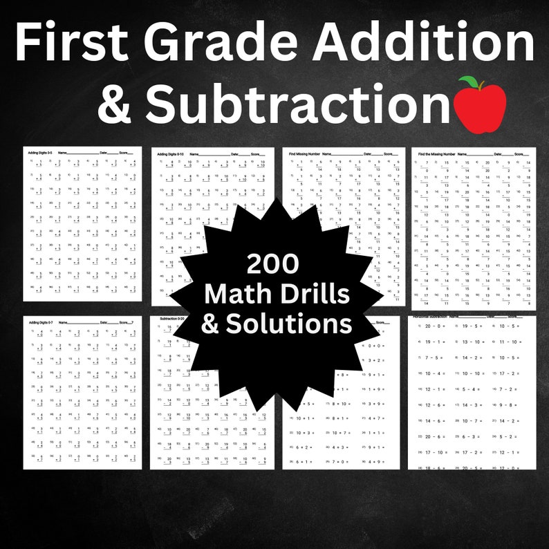 First Grade Math Workbook: Addition & Subtraction Drills (PDF) - Etsy
