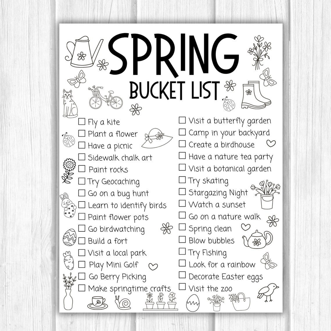 Spring Bucket List Printable, to Do List, Kids Activities, Spring ...