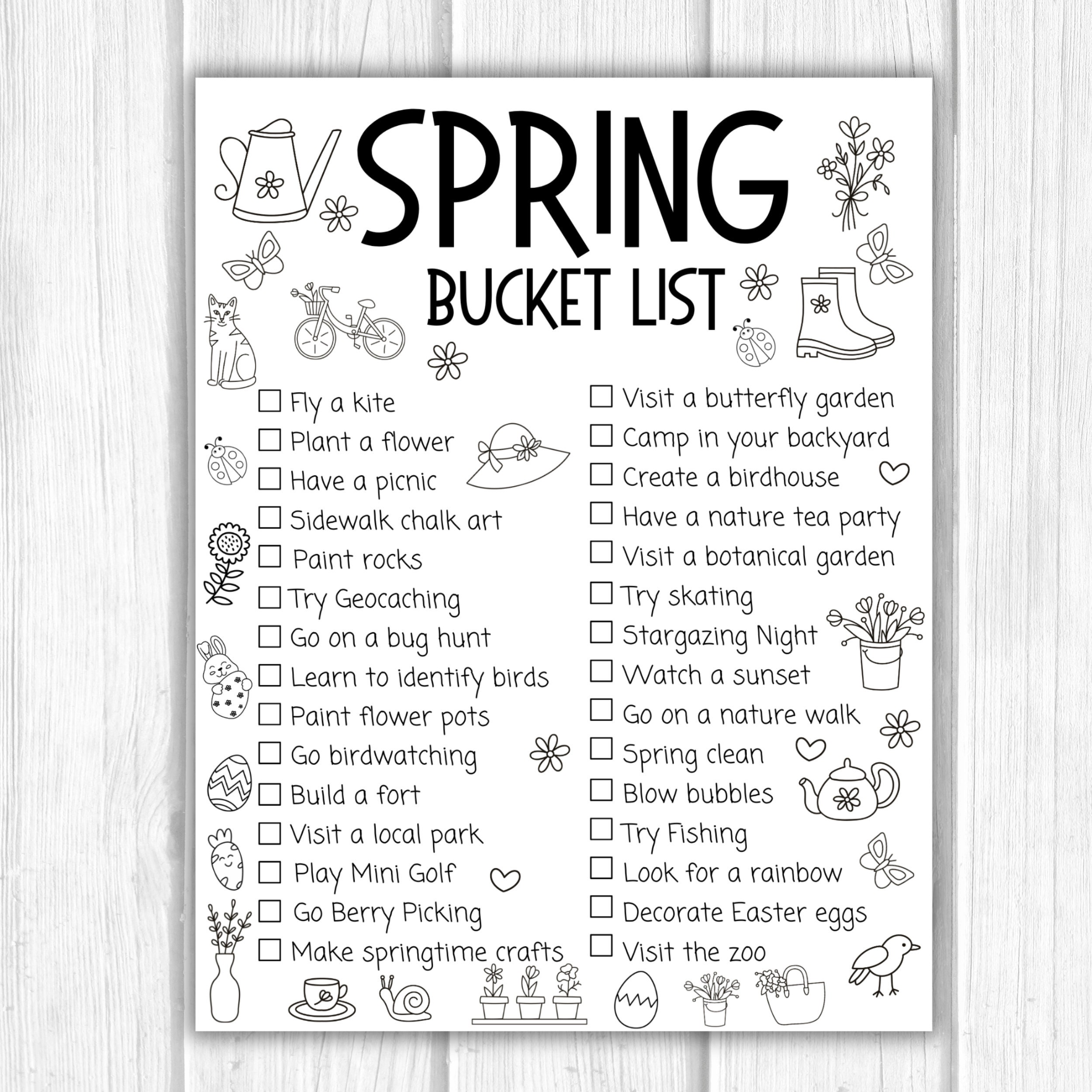Spring Bucket List Printable, to Do List, Kids Activities, Spring ...
