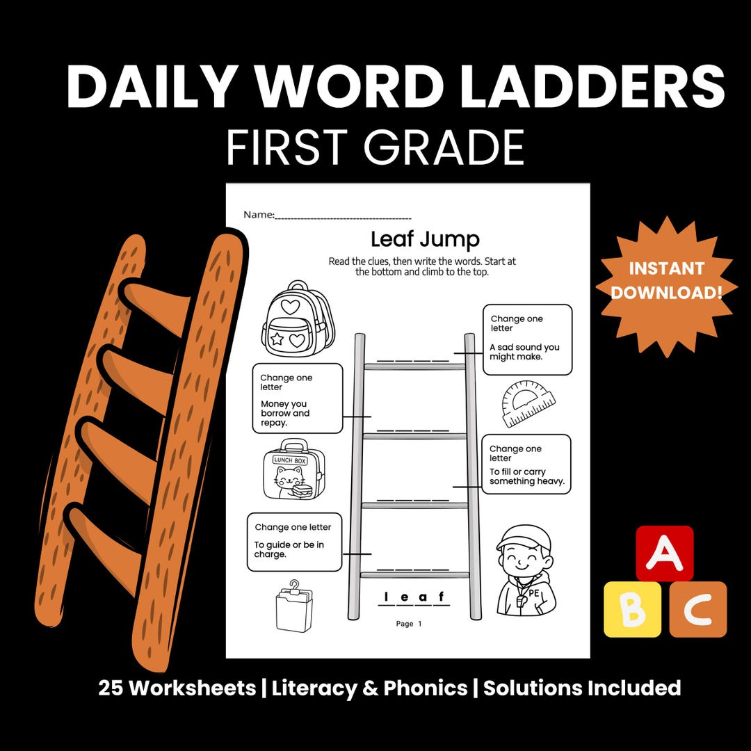 First Grade Word Ladder Worksheets: Phonics & Spelling Games (printable ...