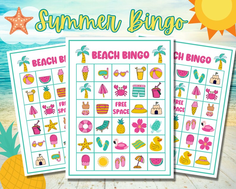 Printable Summer Bingo | Summer Party Game | Large Group Bingo | Travel ...