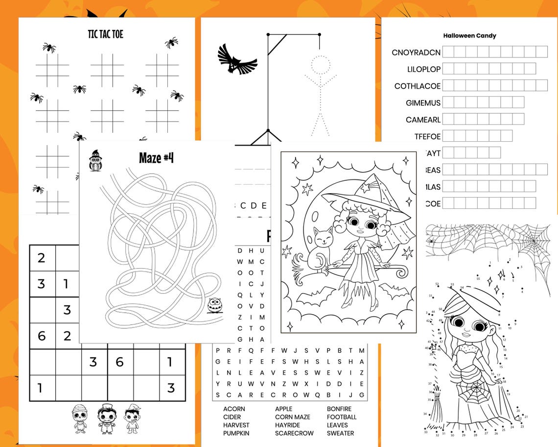 Halloween Activity Pages | Printable | Halloween Coloring | Word Search ...