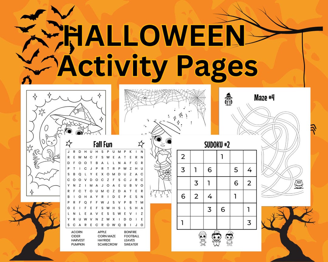 Halloween Activity Pages | Printable | Halloween Coloring | Word Search ...