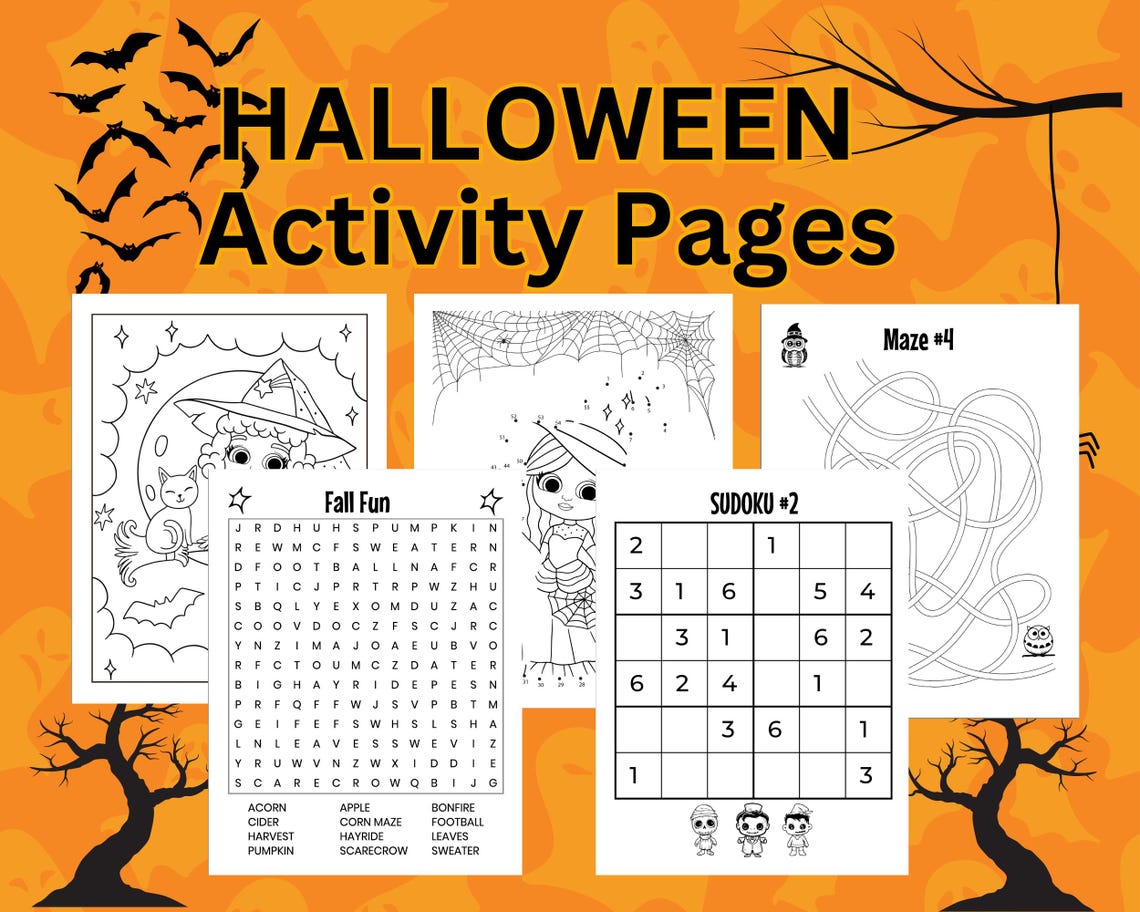 Halloween Activity Pages | Printable | Halloween Coloring | Word Search ...