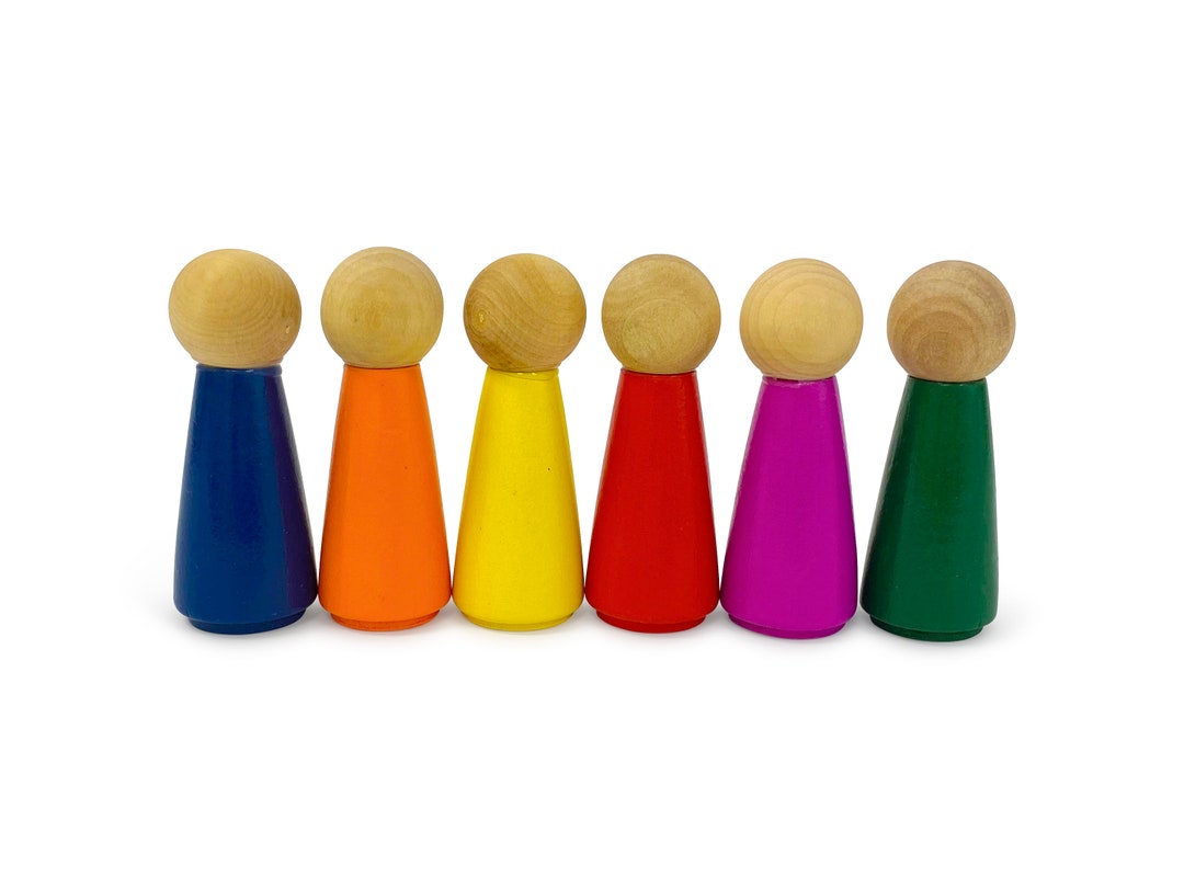 WOODEN Rainbow PEG DOLLS, Beautiful Montessori Play People Figures for ...