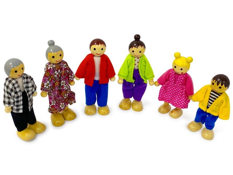 Modern WOODEN DOLLHOUSE Family FIGURES for Kids Flexible House People ...