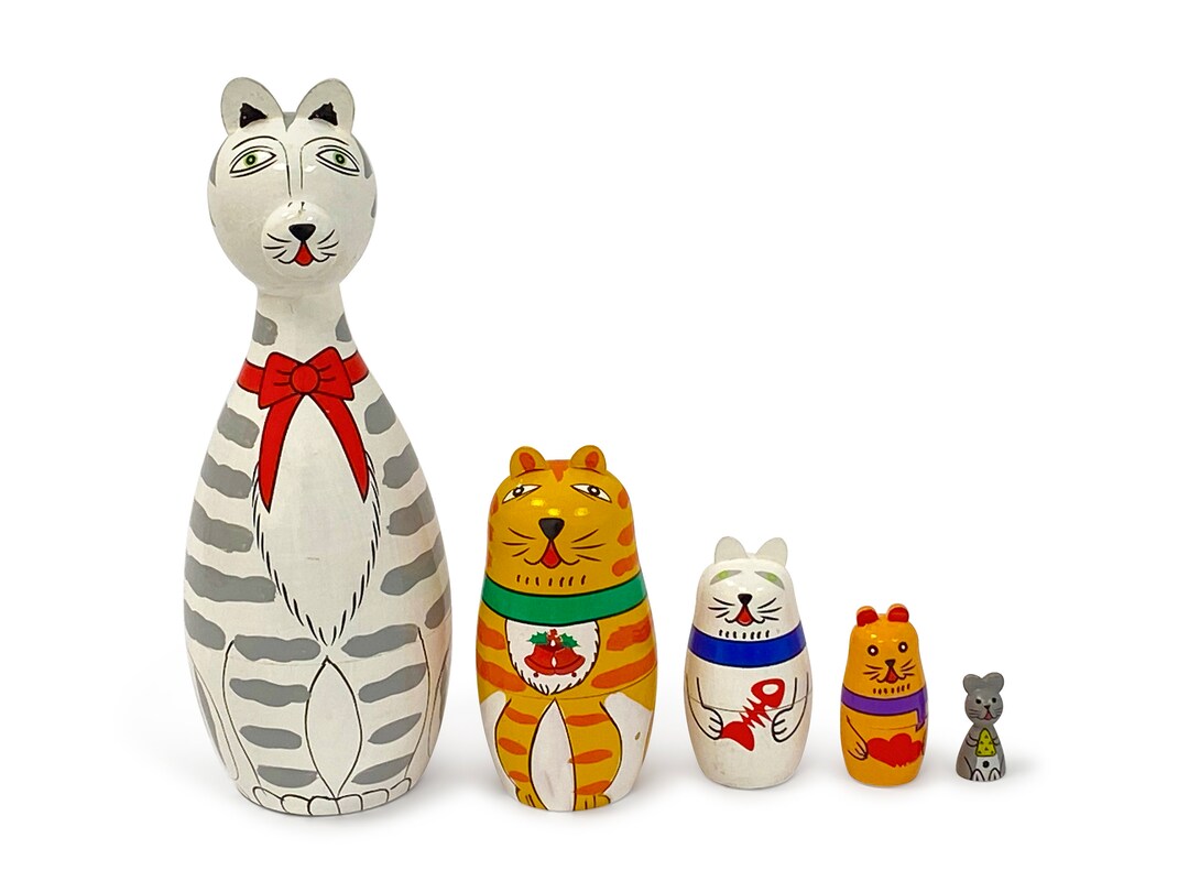Traditional Wooden CAT Nesting Russian DOLLS Suitable for Play ...