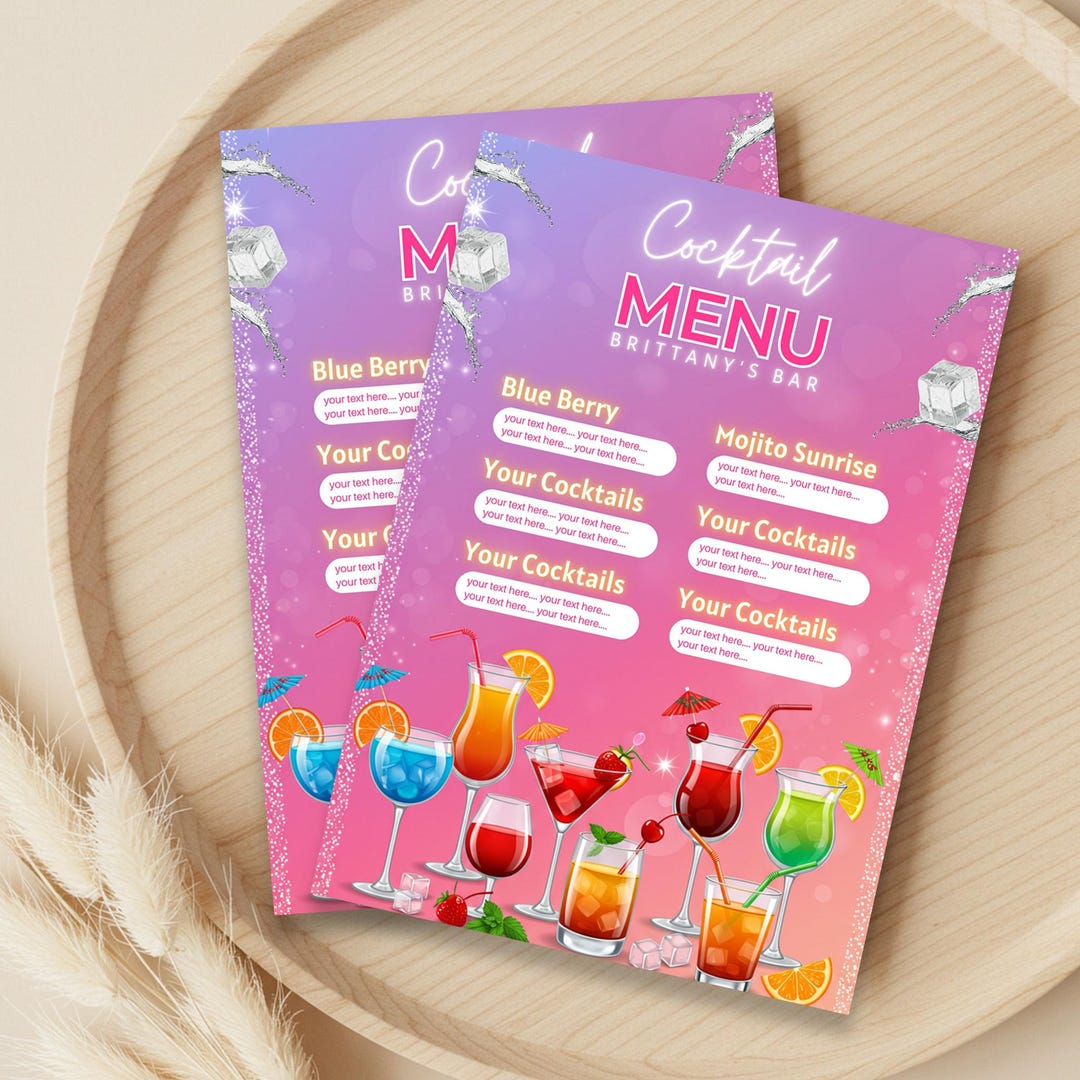Editable Cocktail Drink Menu Template for Bars and Events | Printable ...