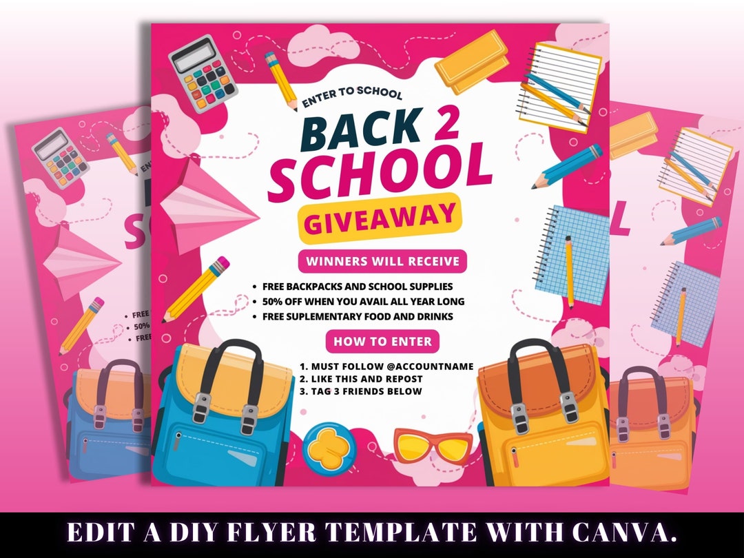 Back to School Giveaway Flyer, DIY Flyer Template Design, Back to ...