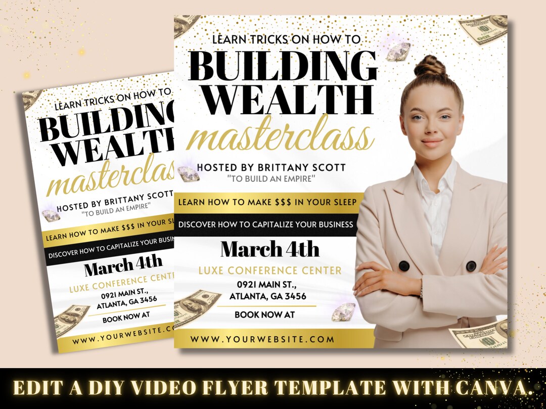 Wealth Masterclass Flyer, DIY Flyer Template Design, Wealth Building ...