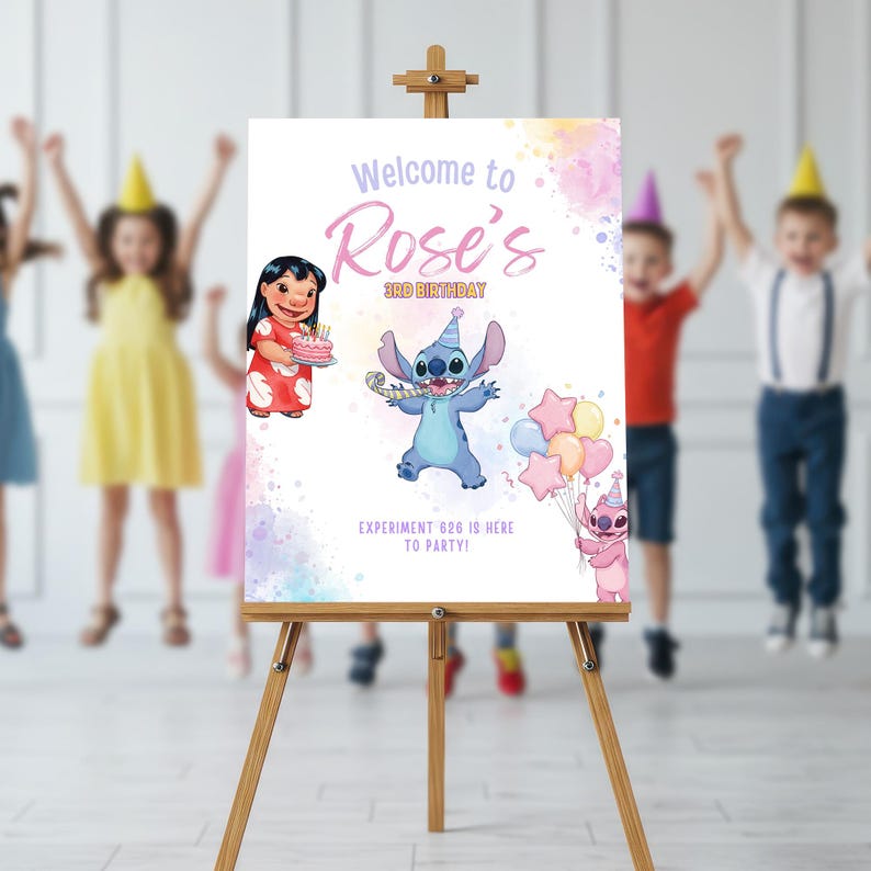 Watercolor Lilo and Stitch Welcome Sign Template – Editable Canva ...