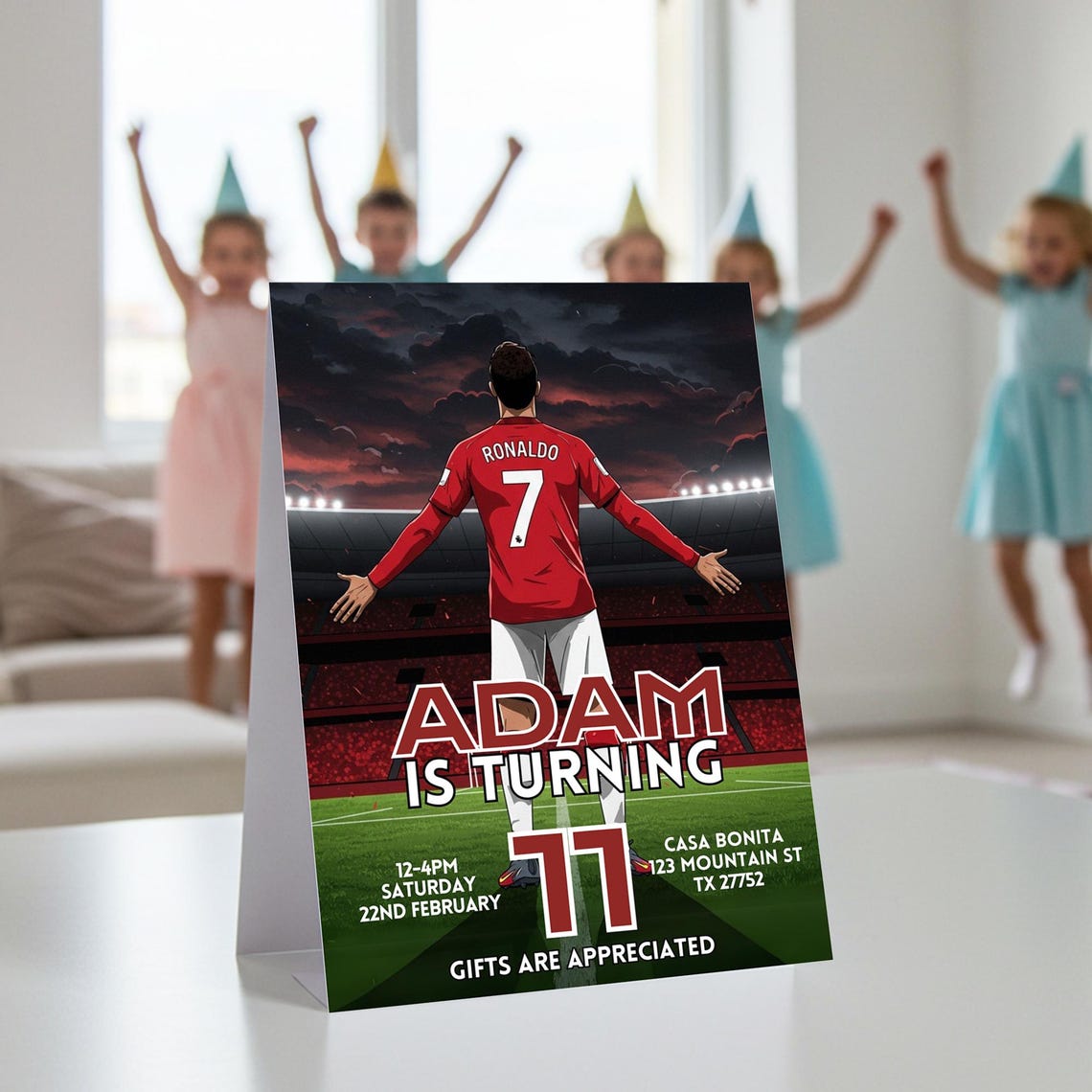Ronaldo Birthday Invitation Cartoon Theme | Soccer Birthday Invitation ...