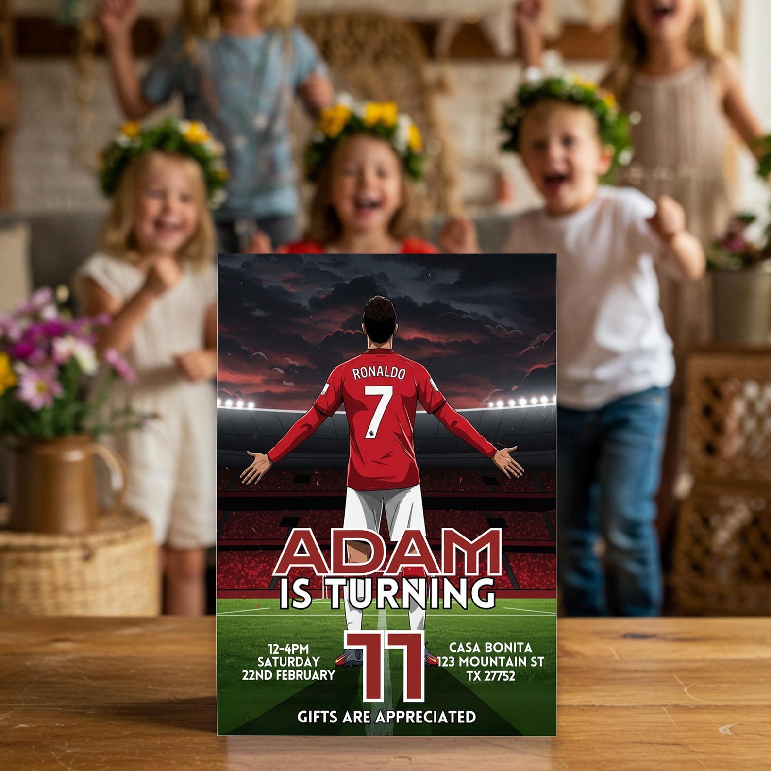 Ronaldo Birthday Invitation Cartoon Theme | Soccer Birthday Invitation ...