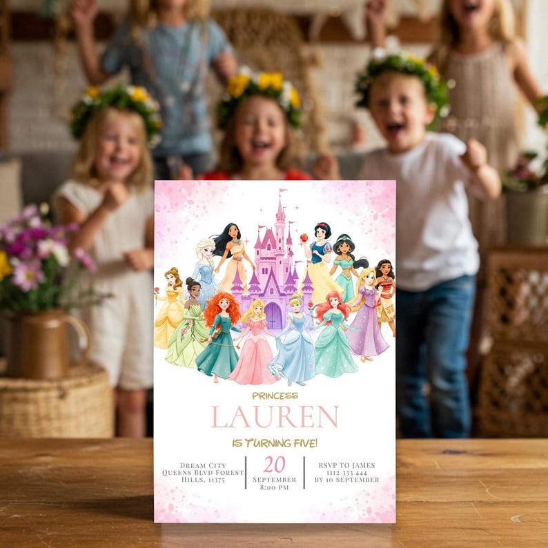 Watercolor Princess Birthday Invitation Digital: Editable Template ...