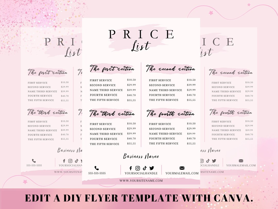 Price List, DIY Flyer Template Design, Price Sheet, Hair Pricing Flyer ...