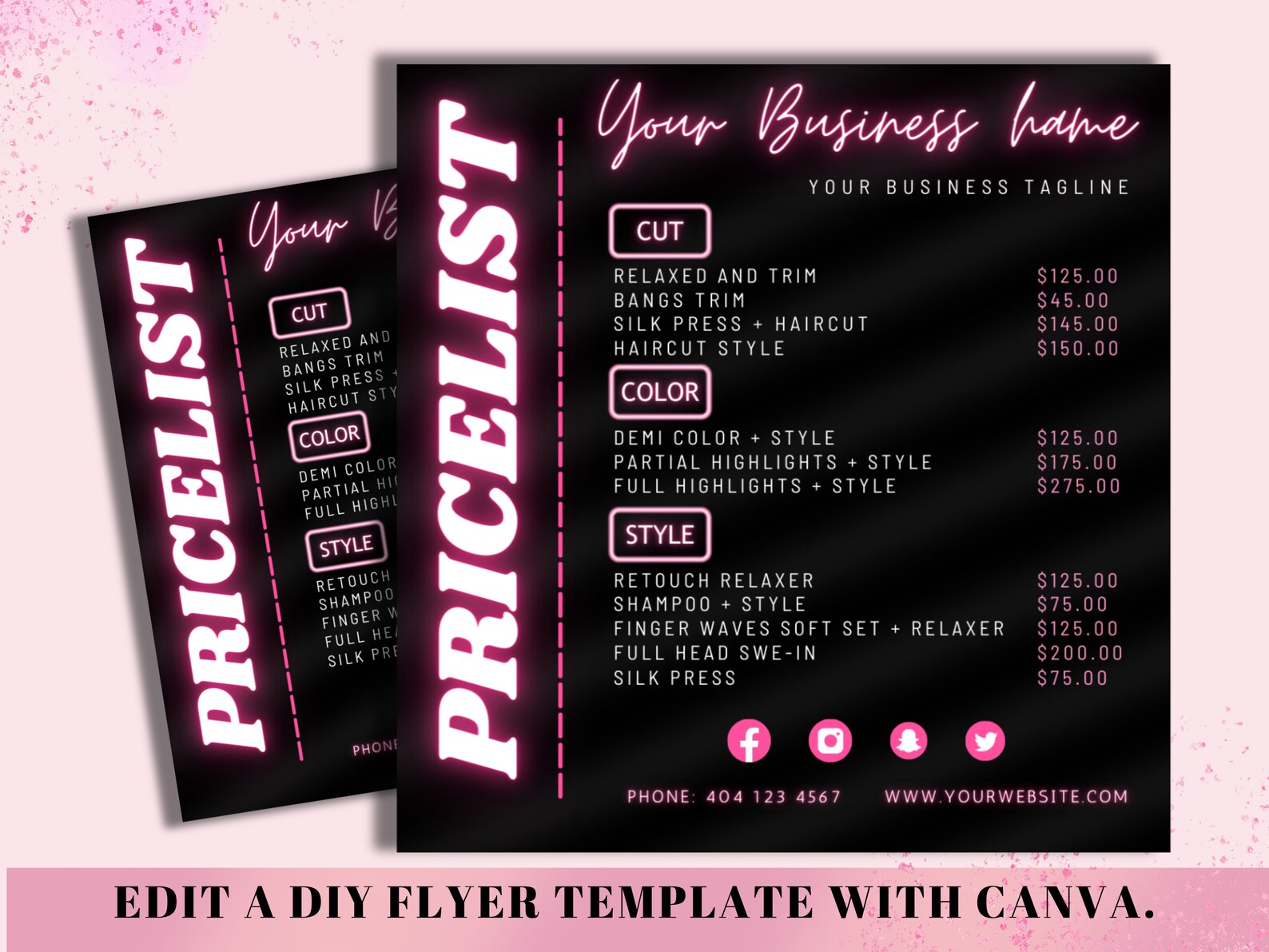 Price List, DIY Flyer Template Design, Hair Pricing Flyer, Pricelist ...