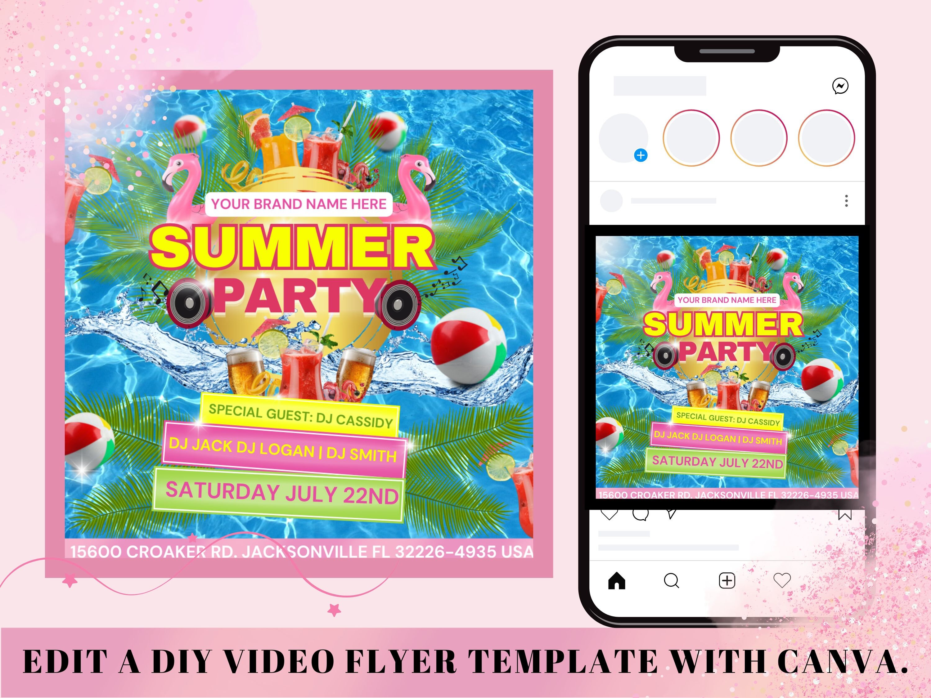 Summer Party Flyer, DIY Flyer Template Design, Pool Party Invite Flyer ...