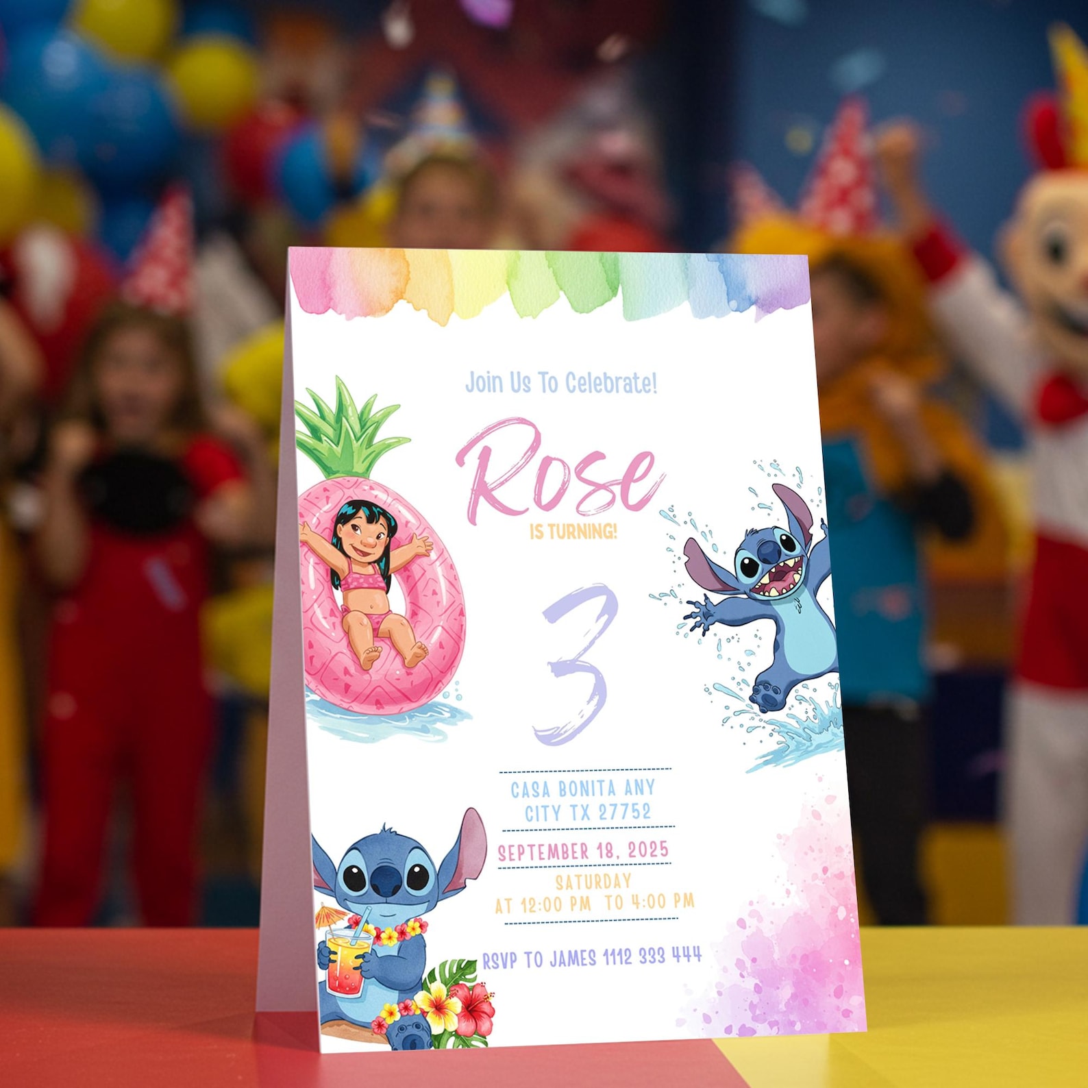 Lilo and Stitch Pool Party Birthday Invitation Canva Template, Girl ...