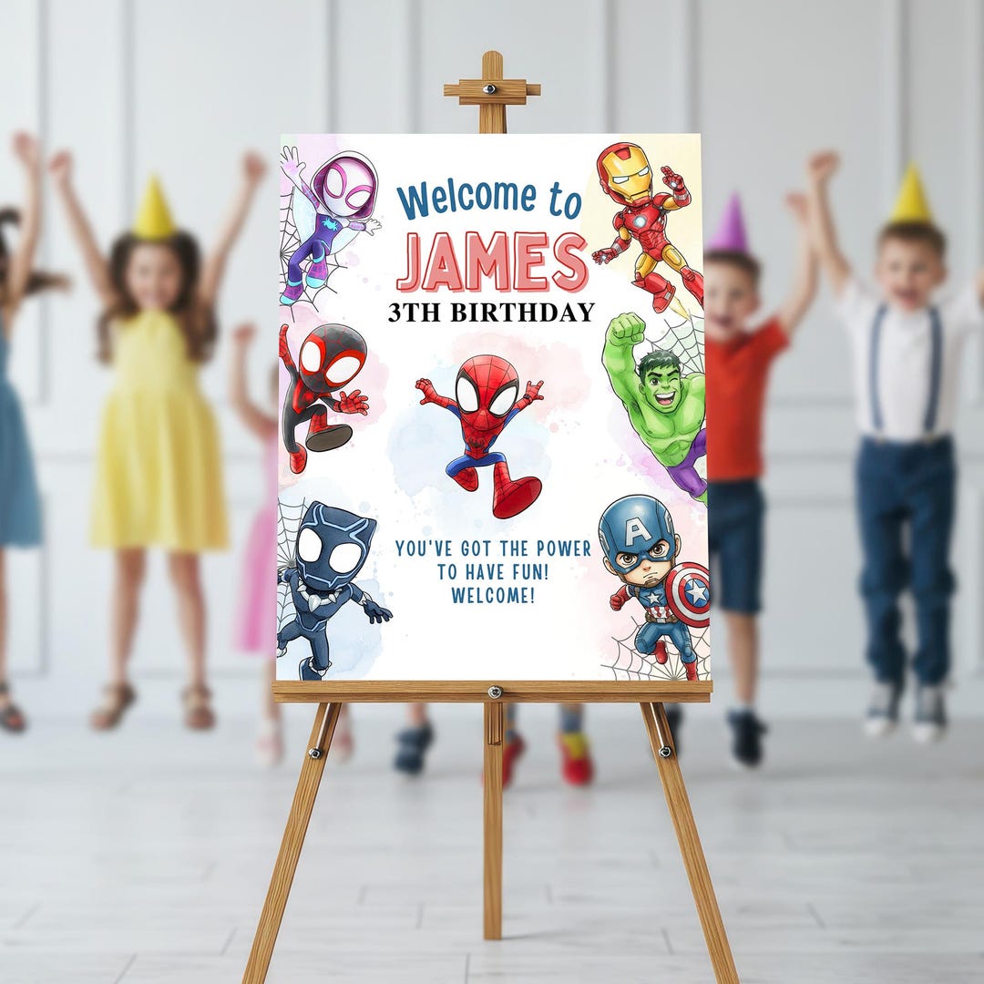 Watercolor Spidey Welcome Sign Template – Editable Spidey and His ...