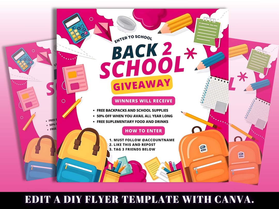 Back to School Giveaway Flyer, DIY Flyer Template Design, Back to ...