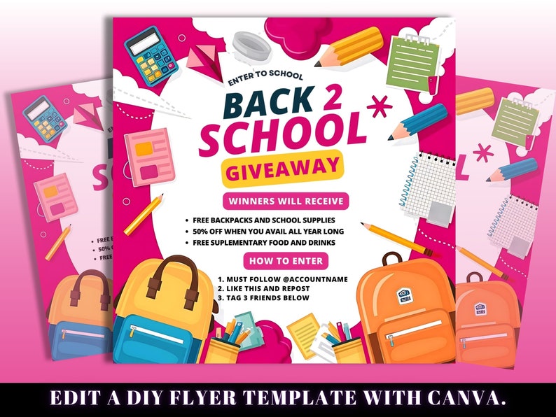 Back to School Giveaway Flyer, DIY Flyer Template Design, Back to ...