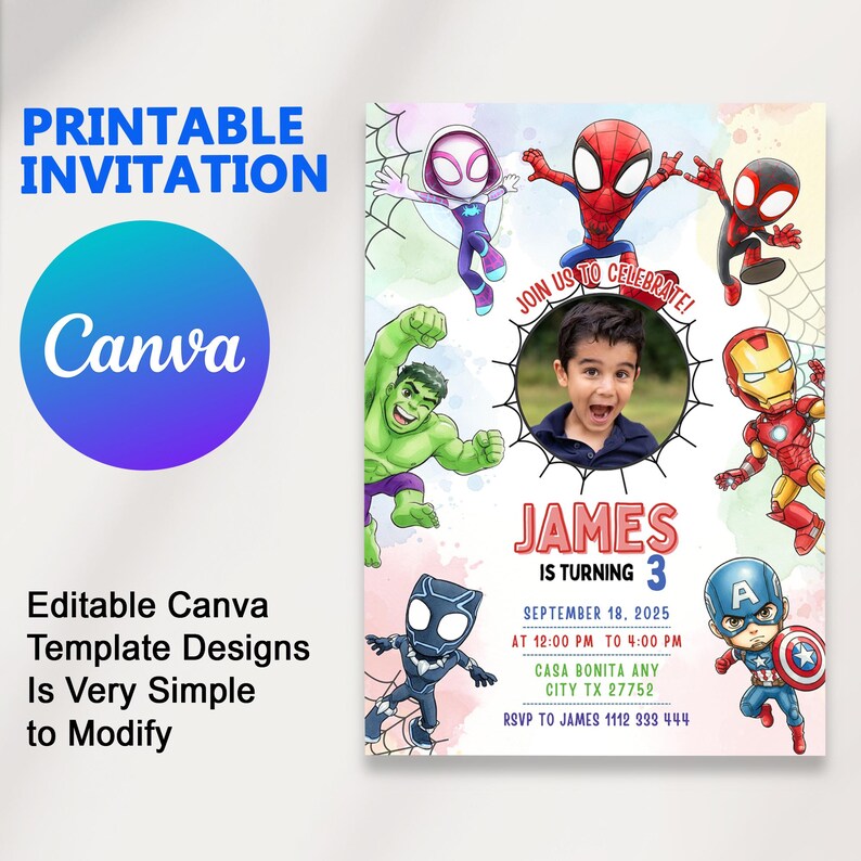 Spidey Birthday Invitation With Photo, Spidey and His Amazing Friends ...