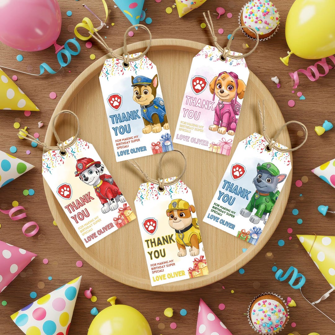 Editable Watercolor Puppy Gift Tags, Happy Birthday Thank You Gift Tags ...