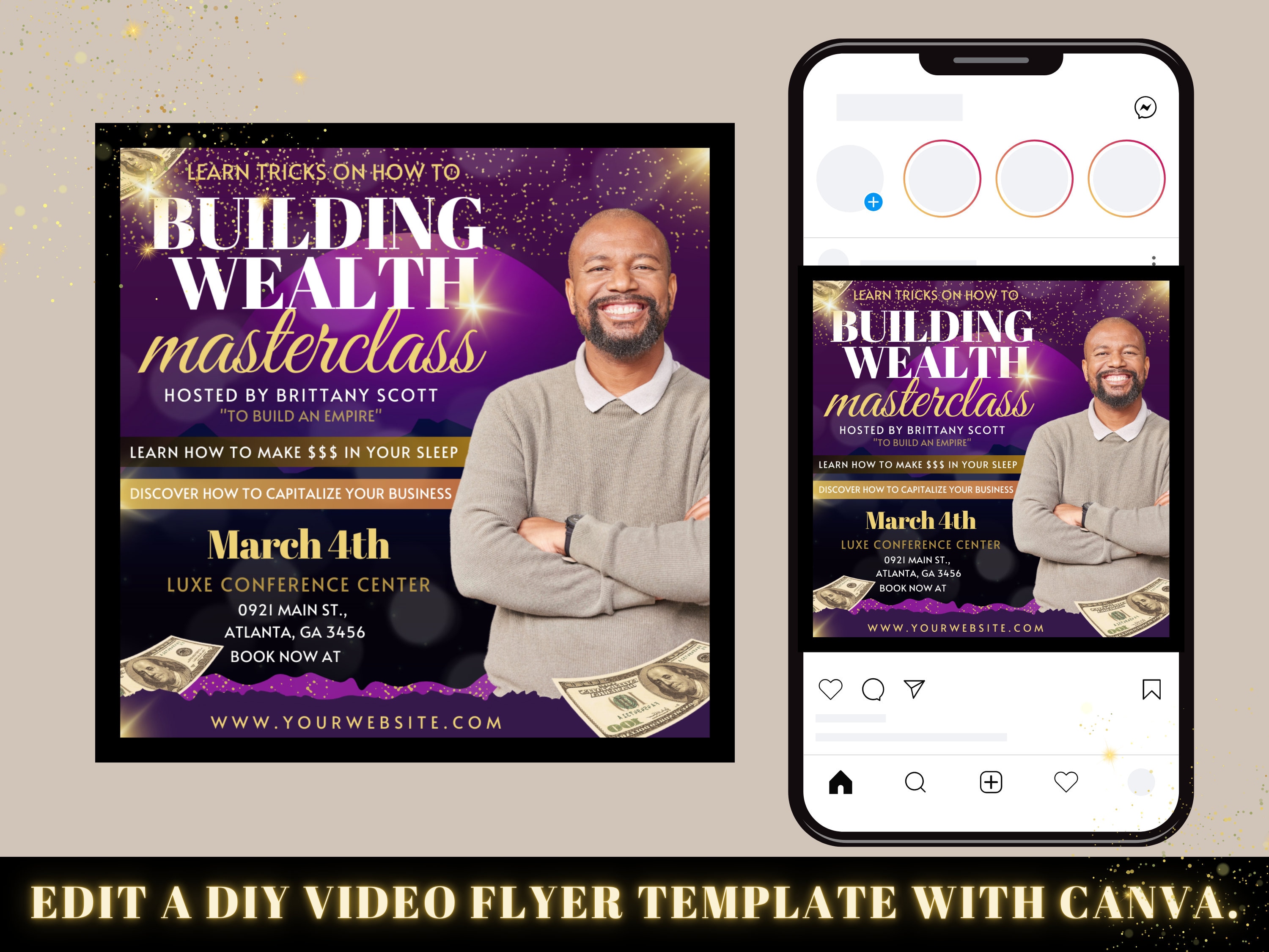 Wealth Masterclass Flyer, DIY Flyer Template Design, Wealth Building ...