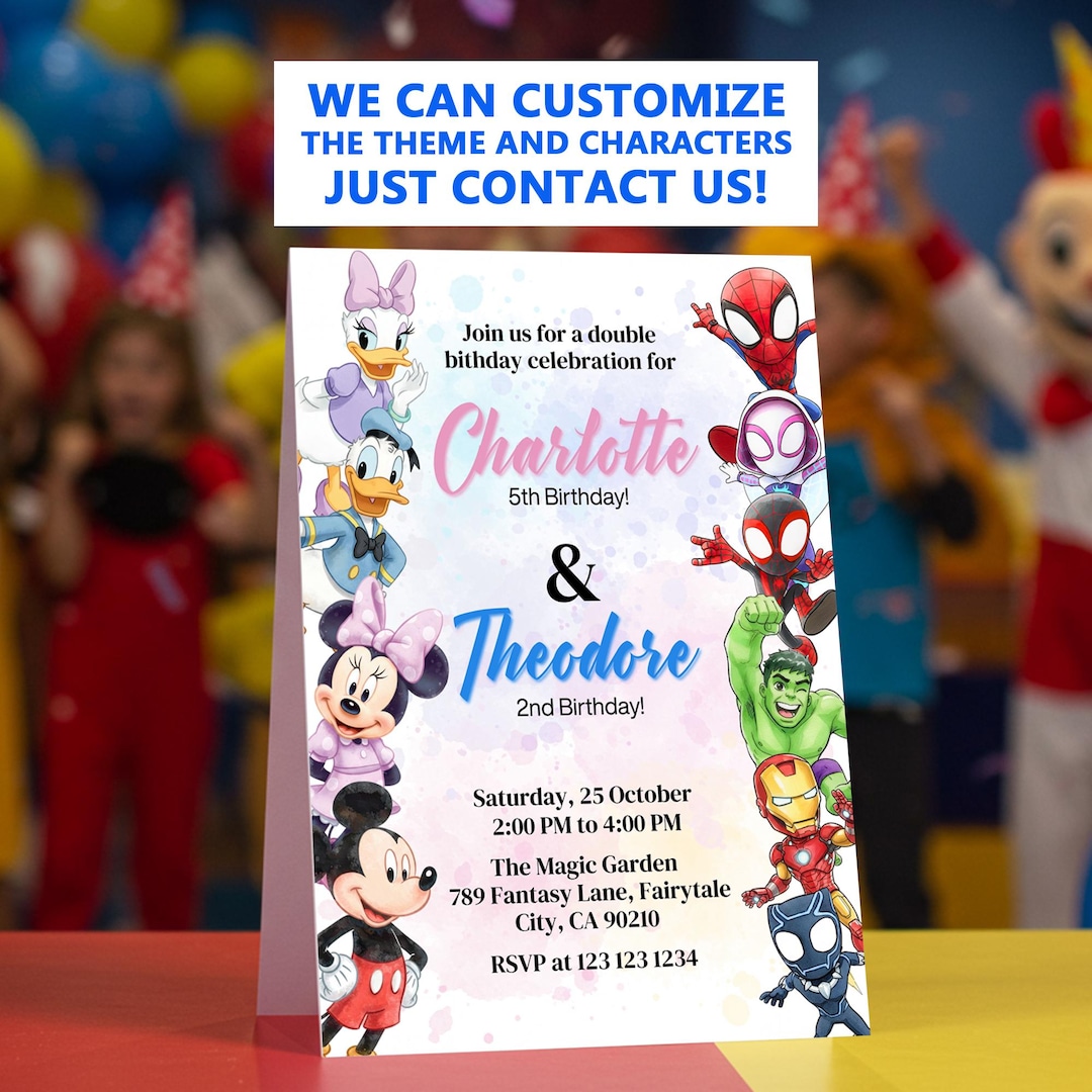 Editable Spidey and His Amazing Friends and Mickey Mouse Joint Birthday ...