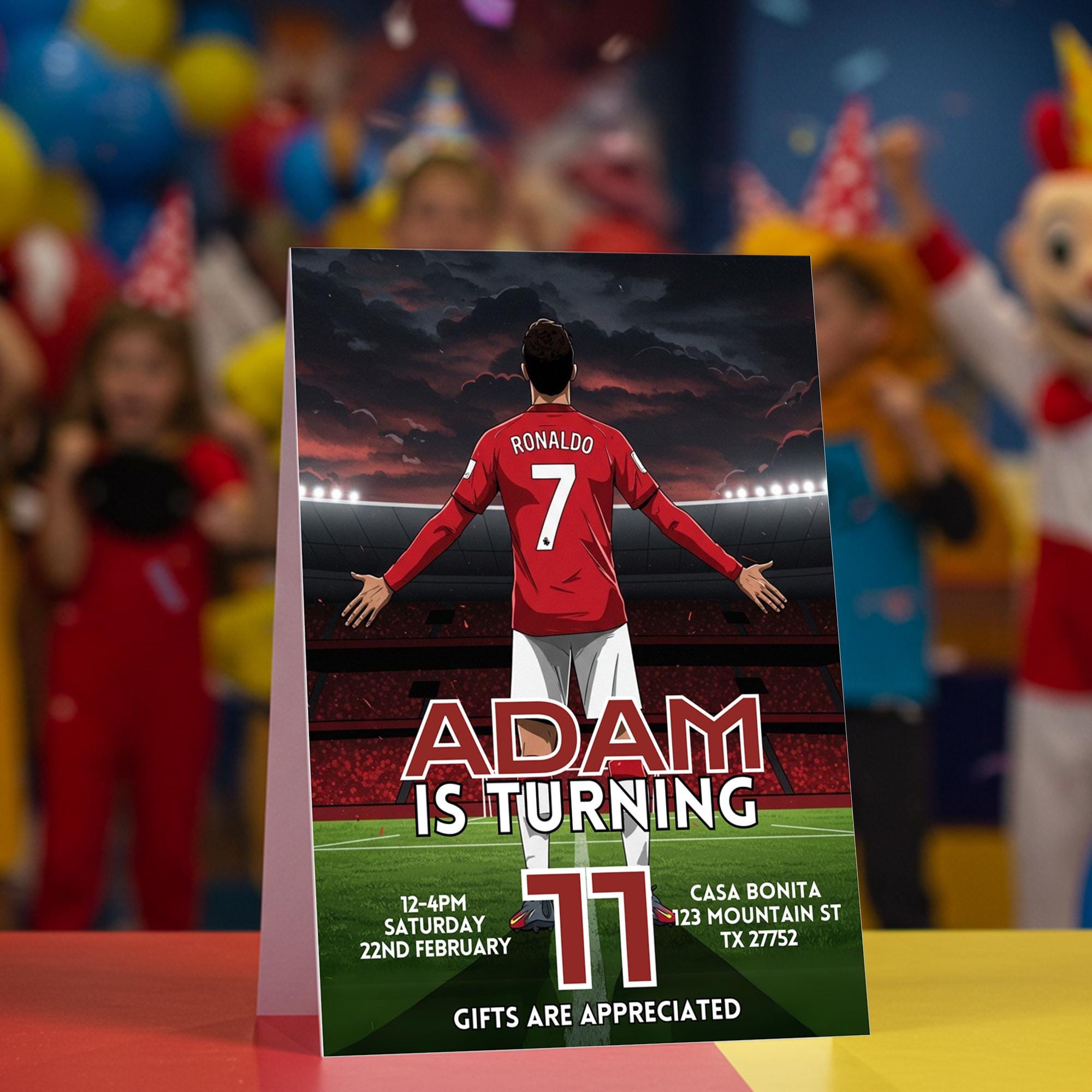 Ronaldo Birthday Invitation Cartoon Theme | Soccer Birthday Invitation ...