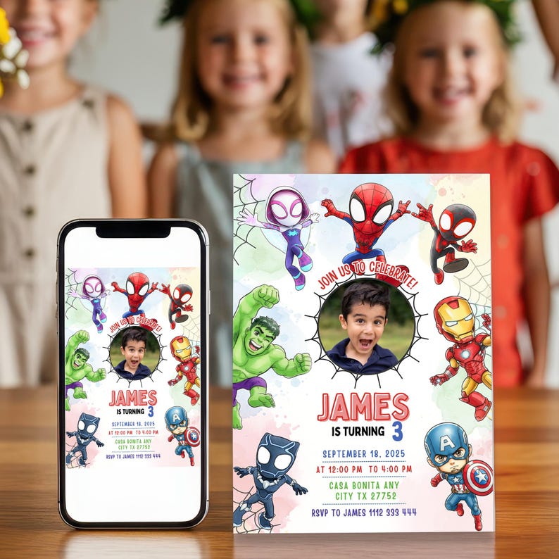 Spidey Birthday Invitation With Photo, Spidey and His Amazing Friends ...