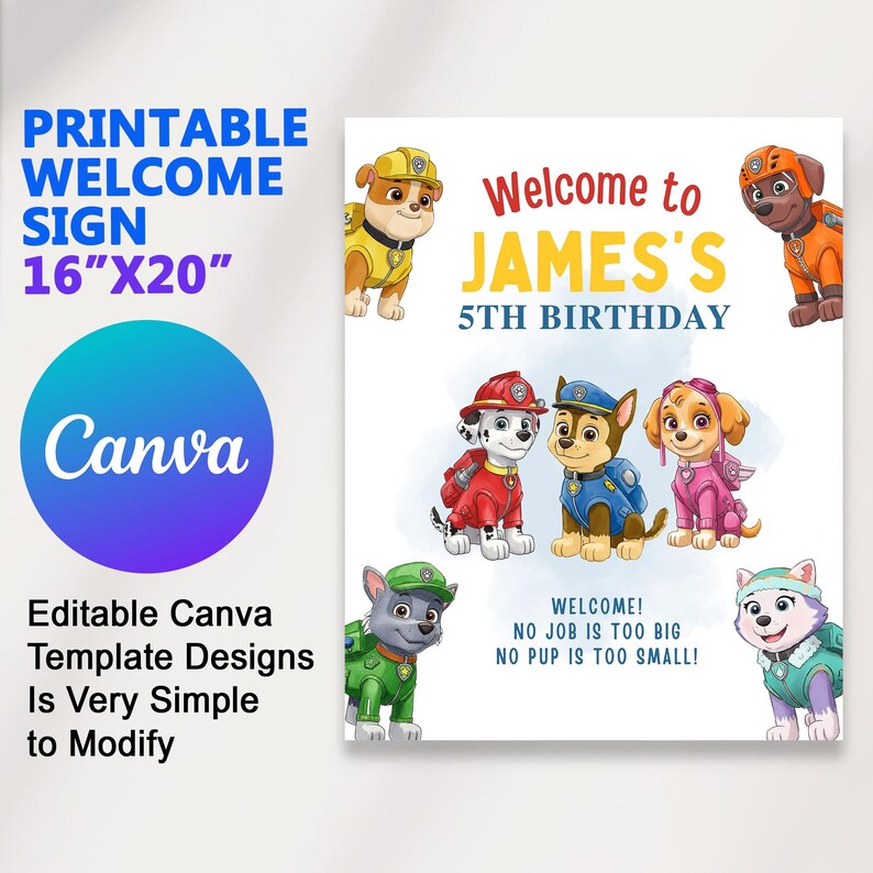 Watercolor Welcome Sign Template – Editable Canva Birthday Party Sign ...