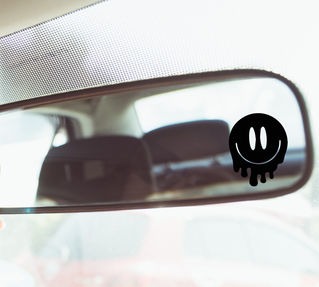 Drippy Smiley Face Rear View Mirror Decal, Rear View Mirror Decal ...