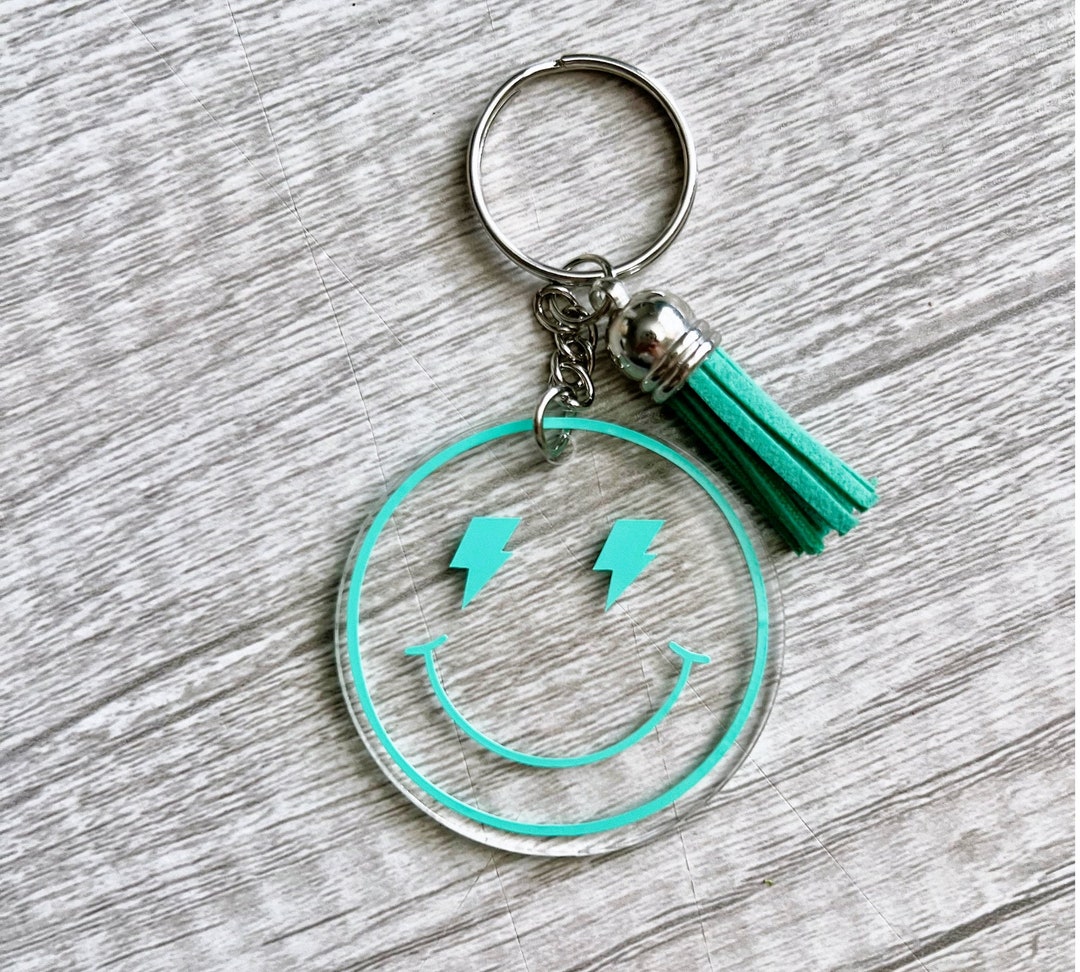 Bolt Smiley Face Car Keychain, Smile, Trendy Key Chain, Gifts for Her ...