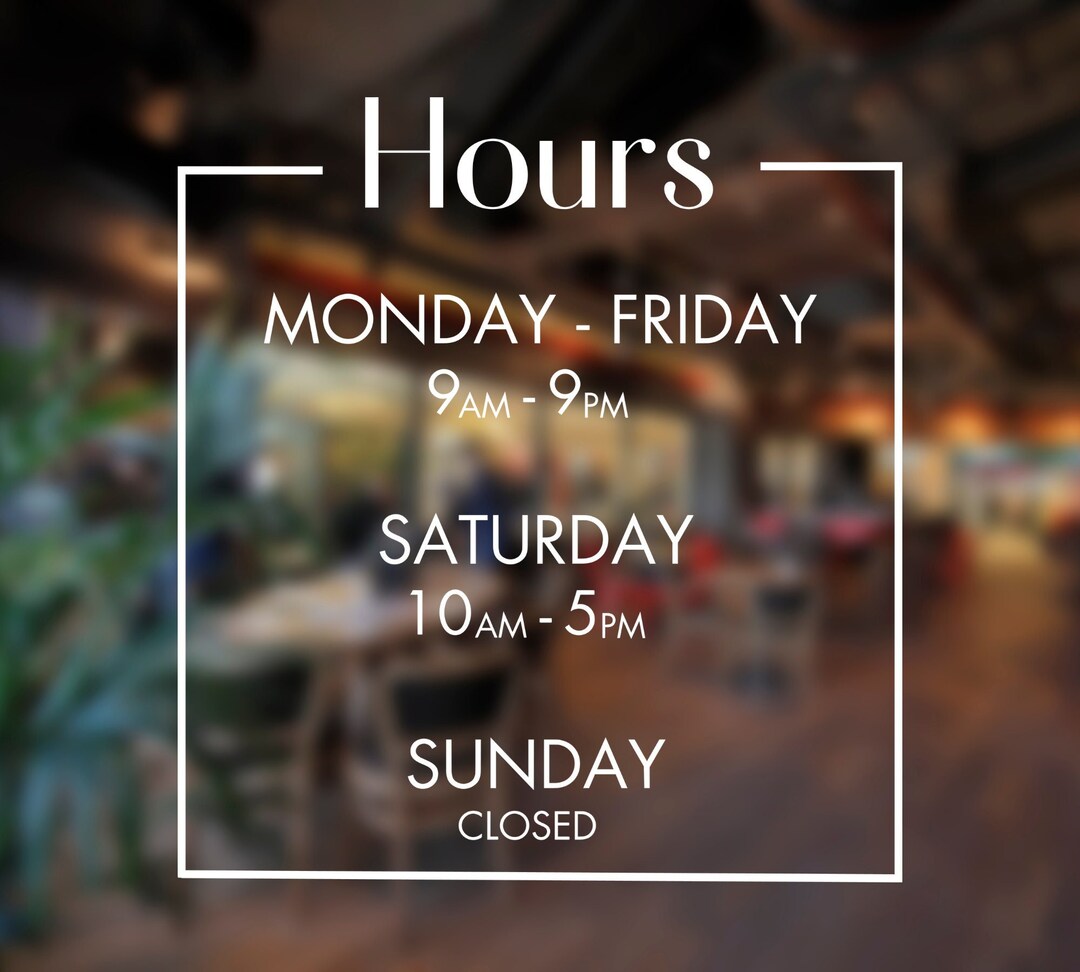 Personalized Business Hours Decal, Custom Window Door Lettering ...